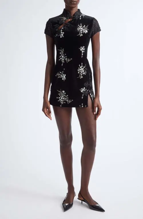 KIM SHUI Beaded Velvet Qipao Mini Dress - Black