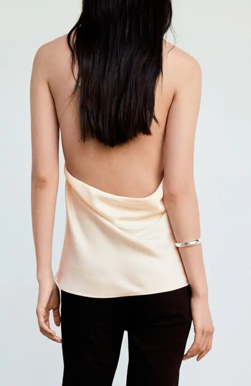 Mango Satin Cowl Halter Top - Ecru