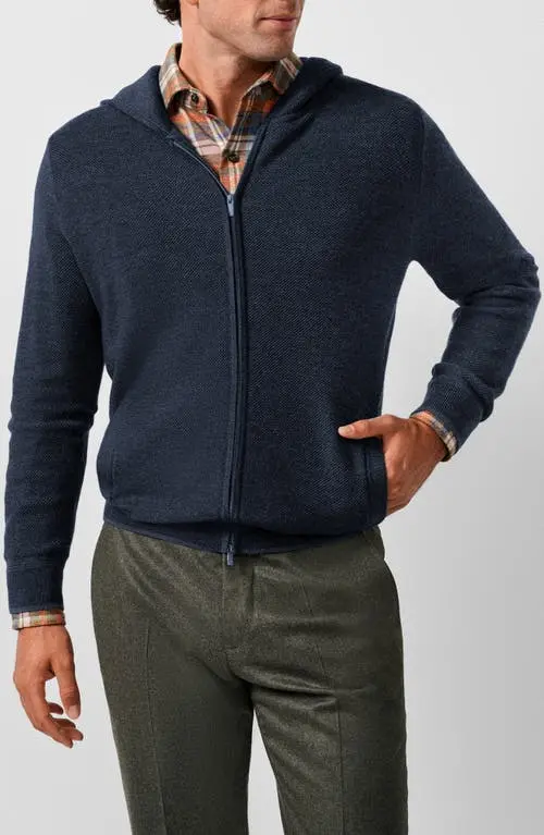 David Donahue Full Zip Merino Wool Hoodie - Navy