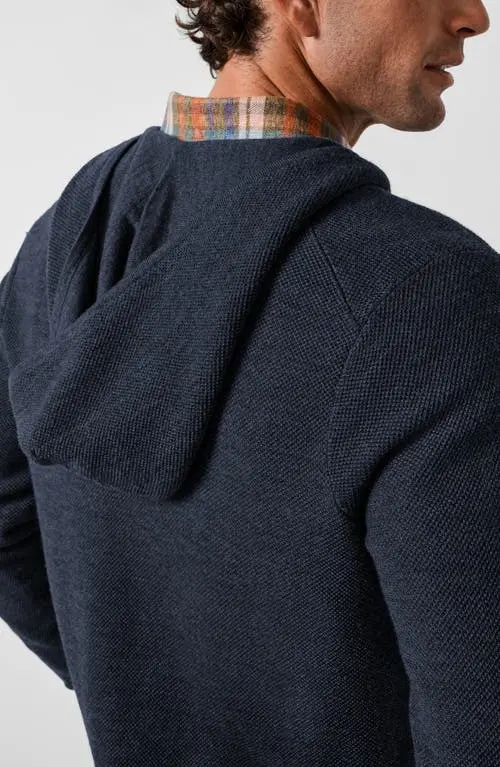 David Donahue Full Zip Merino Wool Hoodie - Navy