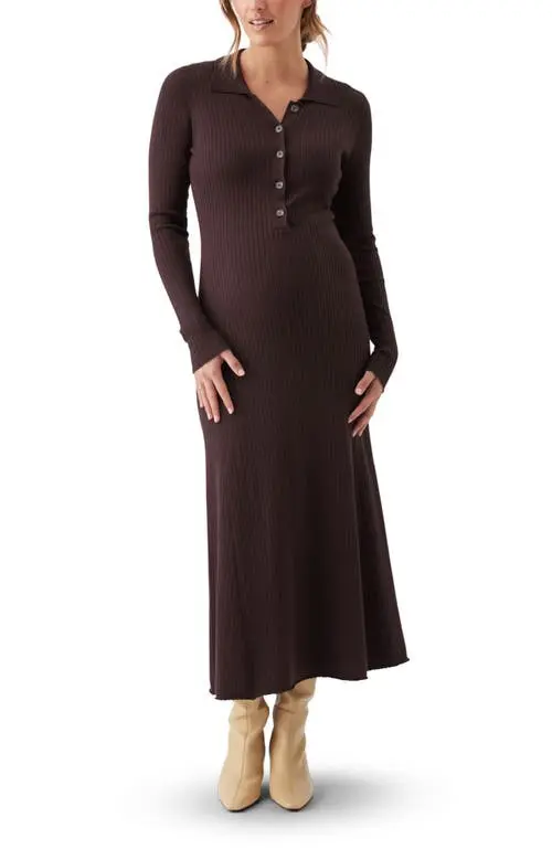 RIPE MATERNITY Hollie Polo Rib Knit Maternity/nursing Dress - Midnight