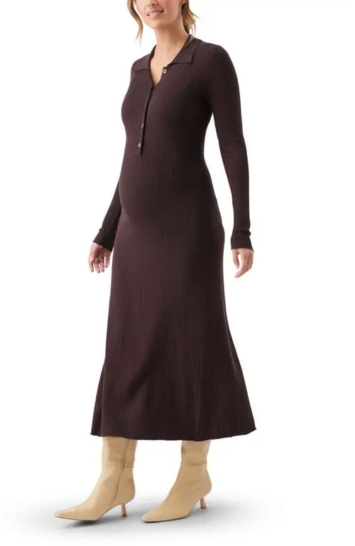 RIPE MATERNITY Hollie Polo Rib Knit Maternity/nursing Dress - Midnight