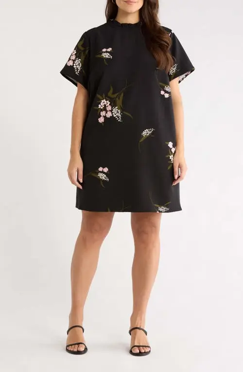 SUGARLIPS Rickie Floral Print Shift Minidress - Black-multi