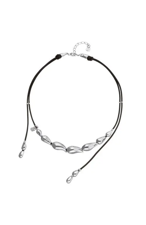 UNODE50 Leather Necklace With -tone Drop Details - Silver