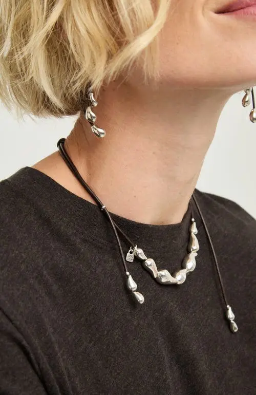 UNODE50 Leather Necklace With -tone Drop Details