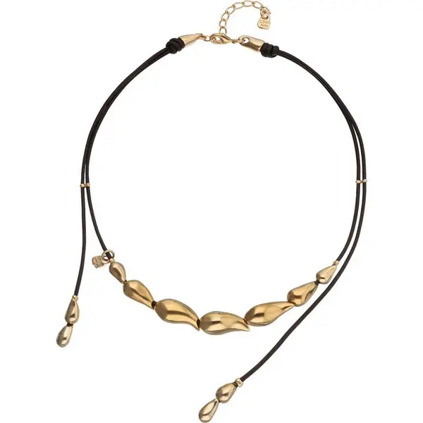 UNODE50 Leather Necklace With -tone Drop Details - Gold