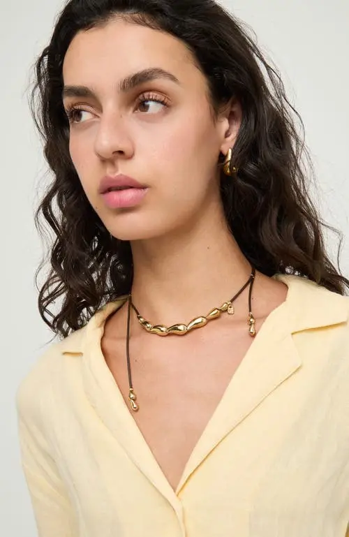 UNODE50 Leather Necklace With -tone Drop Details