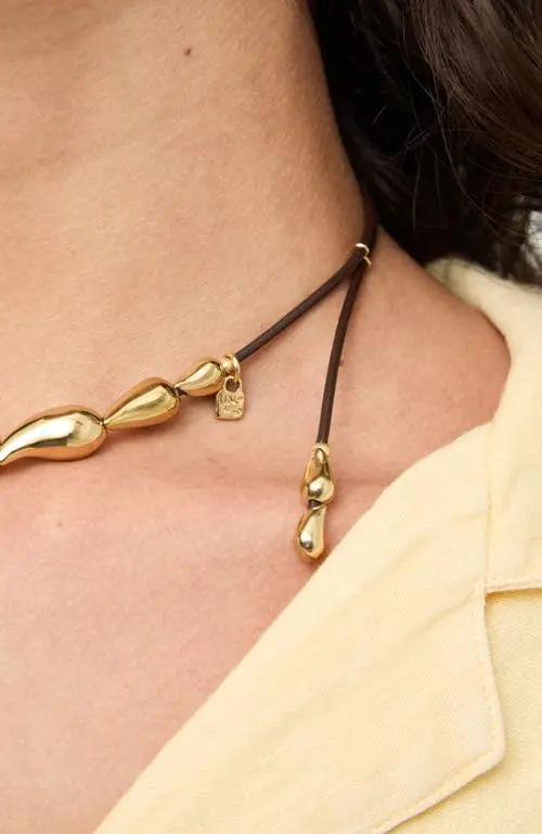 UNODE50 Leather Necklace With -tone Drop Details