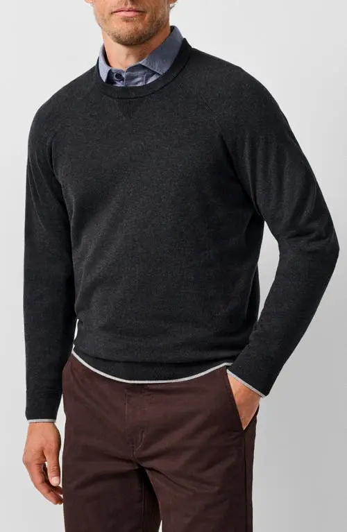 David Donahue Cotton Blend Crewneck Sweater - Charcoal