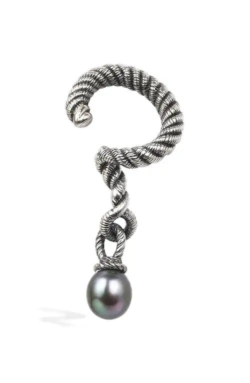 AWE INSPIRED Adorned Imitation Pearl Ear Cuff - Metallic Silver
