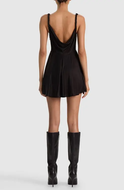 Alice + Olivia Monique Cowl Neck Twist Strap Satin Minidress