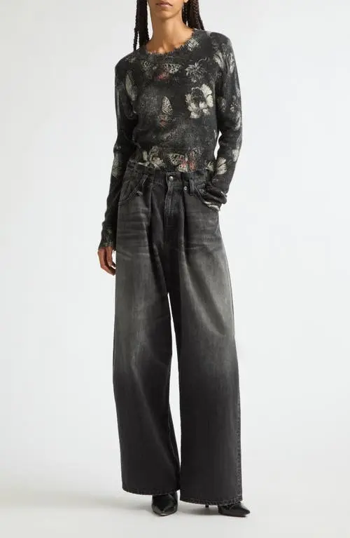 R13 Pleated Waistband Wide Leg Jeans