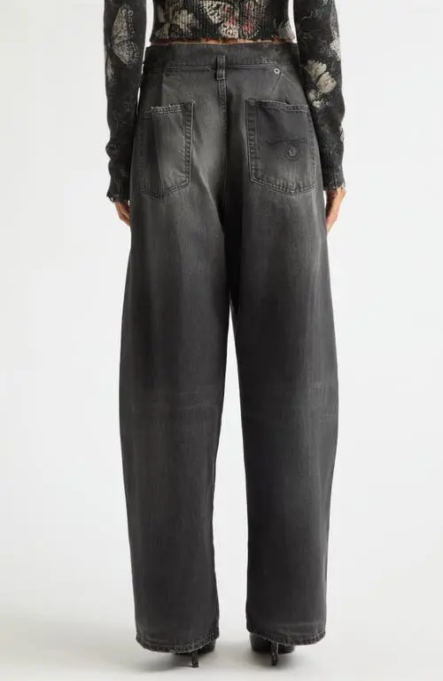 R13 Pleated Waistband Wide Leg Jeans