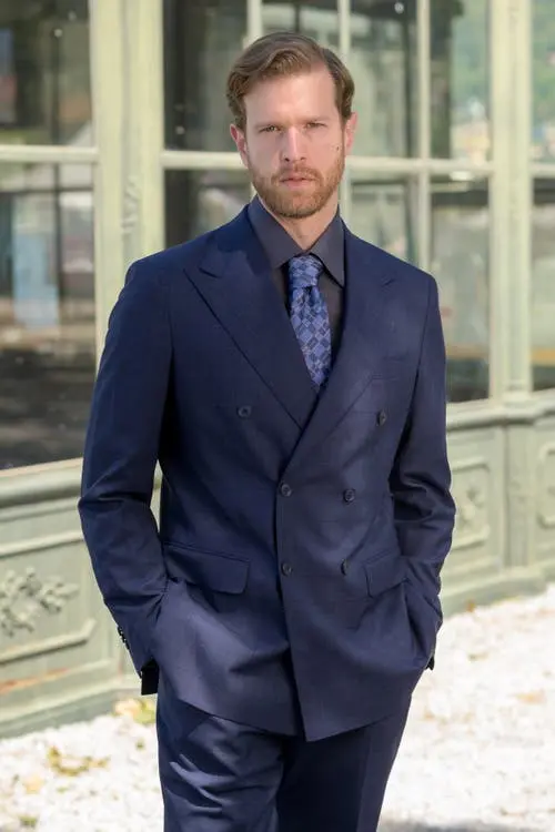 ELIZABETTA Moscatoextra Long Silk Jacquard Tie For - Dark Blue