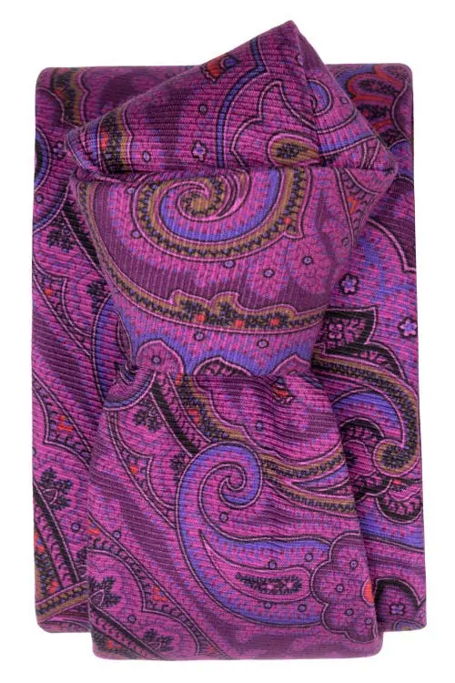 ELIZABETTA Cosimo Extra Long Printed Silk Paisley Neck Tie - Magenta