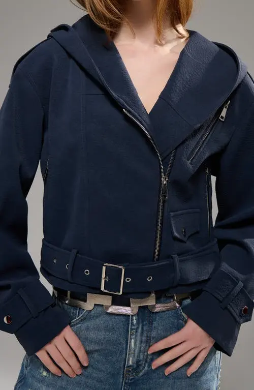 AZALEA WANG Vanta Faux Leather Hooded Moto Jacket