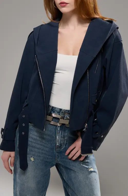 AZALEA WANG Vanta Faux Leather Hooded Moto Jacket