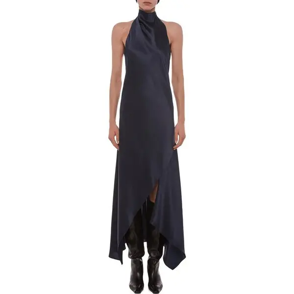 Helmut Lang Tie Neck Silk Maxi Dress