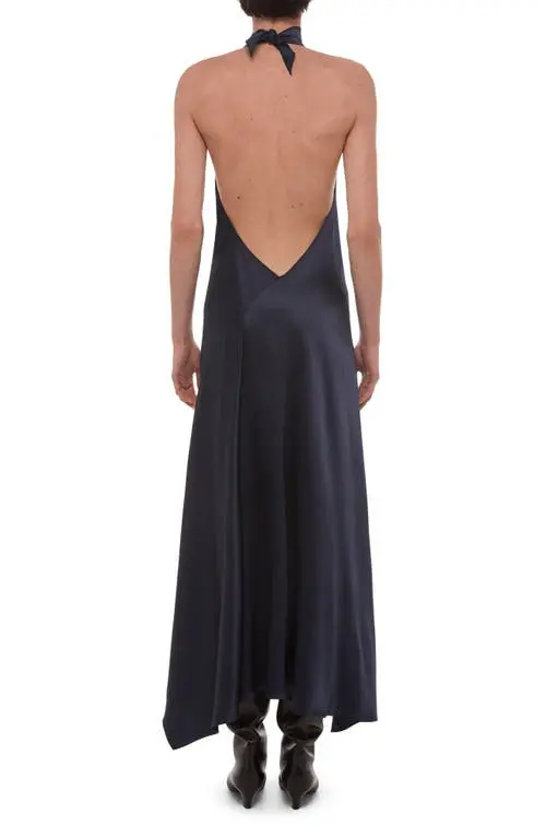 Helmut Lang Tie Neck Silk Maxi Dress