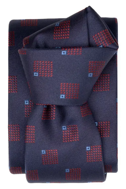 ELIZABETTA Siena Extra Long Silk Jacquard Neck Tie - Navy