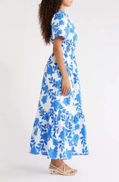 SUGARLIPS Floral Print Poplin Maxi Dress - White-blue-multi