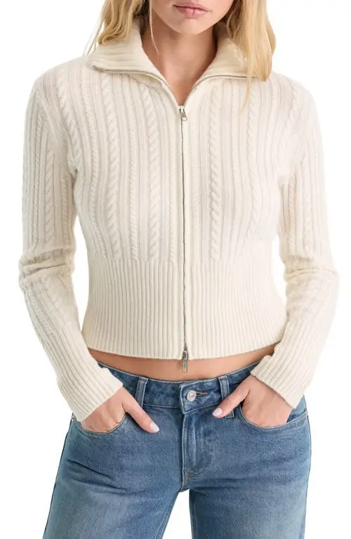 Good American The Cable Zip Up Cardigan - Chalk