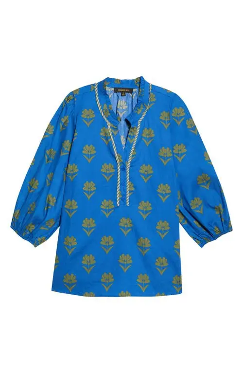 SUGARLIPS Robin Floral Print Split Neck Blouse - Navy Olive