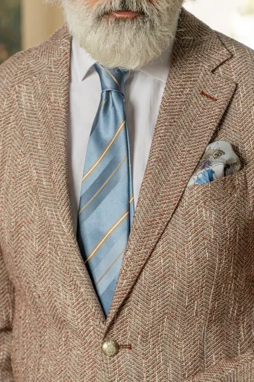 ELIZABETTA Toledoextra Long Silk Jacquard Tie For - Blue