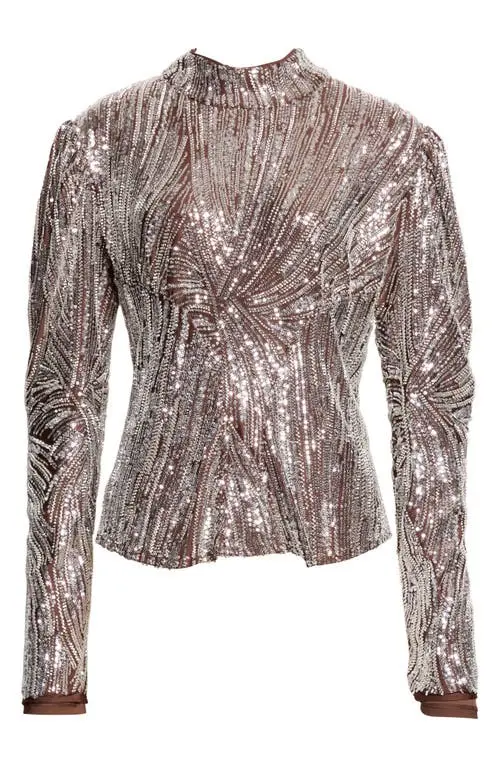Rabanne Sequin & Bead Embellished Top - Silver/brown