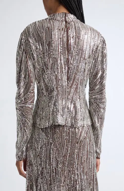 Rabanne Sequin & Bead Embellished Long Sleeve Top