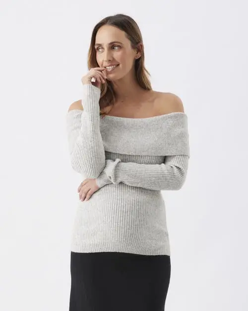 RIPE MATERNITY Maisy Off Shoulder Knit - Silver Marle