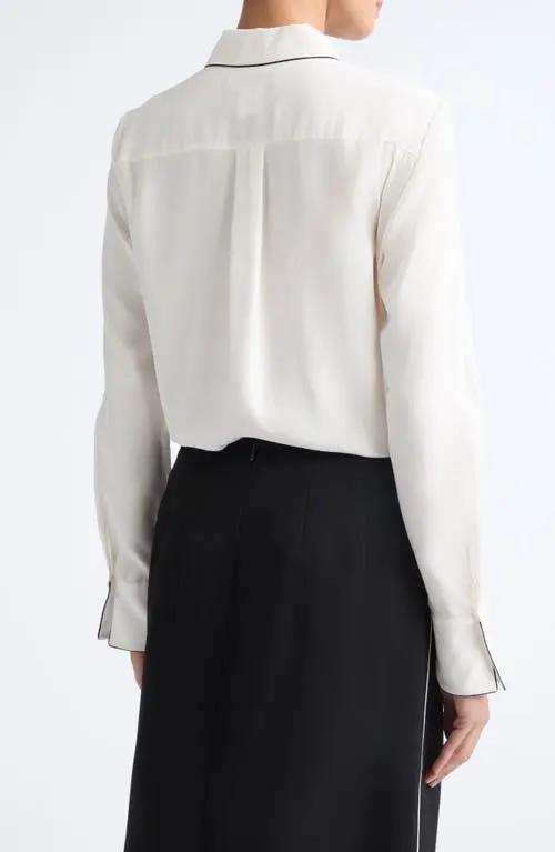 Lafayette 148 New York Scottie Contrast Piping Silk Button-up Shirt