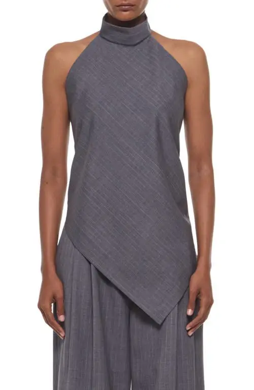 Helmut Lang Asymmetric Striped Linen-blend Halter Top - Grey Melange