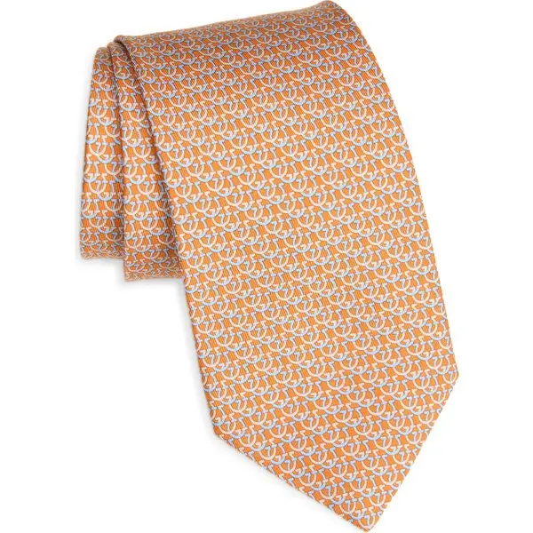 FERRAGAMO Cerchio Gancini Print Silk Neck Tie - Arancio