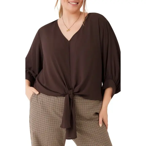 Karen Kane Blouson Sleeve Tie Front Top