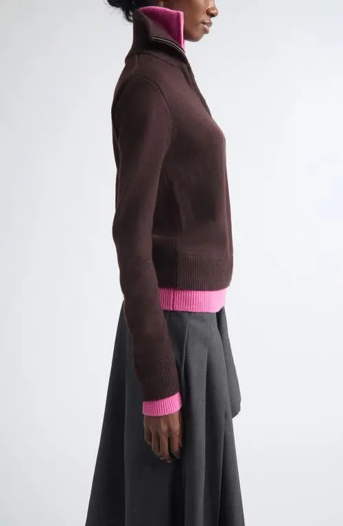 Monse Double Layer Half Zip Merino Wool Sweater
