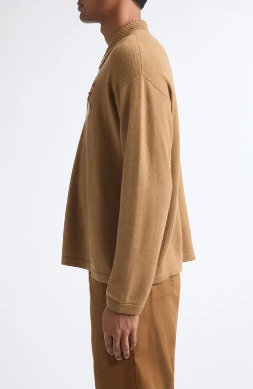 BODE Merino Wool Appliqué Polo Sweater