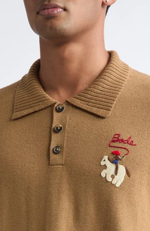 BODE Merino Wool Appliqué Polo Sweater