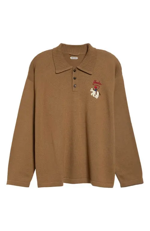 BODE Merino Wool Appliqué Polo Sweater