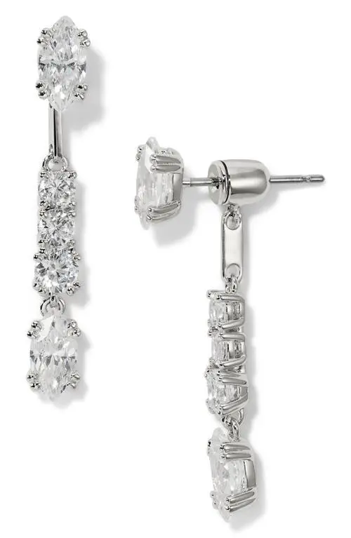 Nadri Twinnie Pavé Cubic Zirconia Linear Jacket Drop Earrings - Rhodium