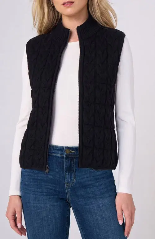 LIVERPOOL Reversible Quilted Vest With Cable-knit Detail - Black