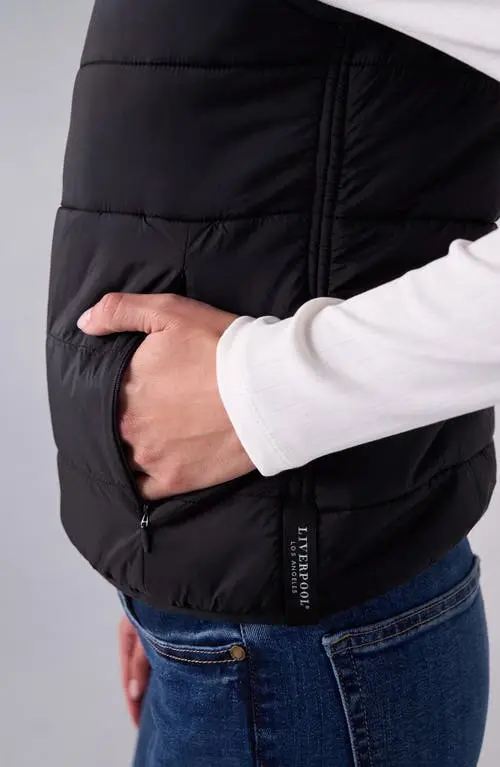 LIVERPOOL Reversible Quilted Vest With Cable-knit Detail - Black
