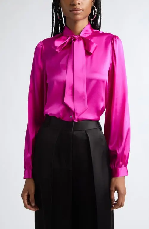 Ramy Brook Silk Blend Tie Neck Shirt - Raspberry