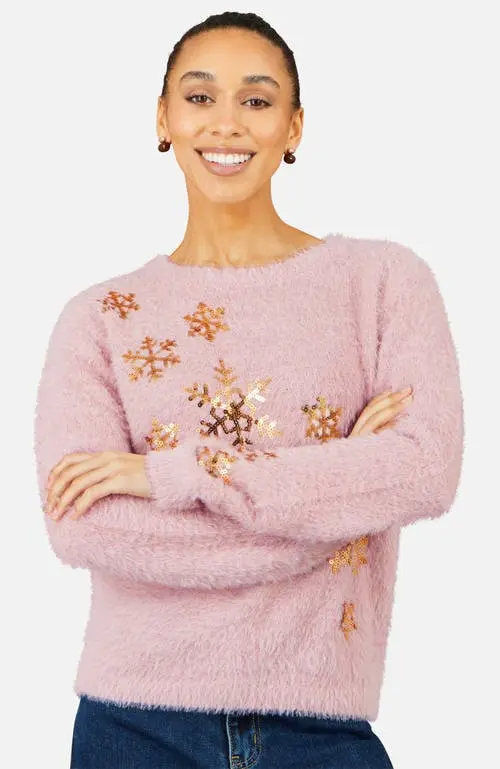 YUMI Sequin Snowflake Fluffy Jumper - Blush