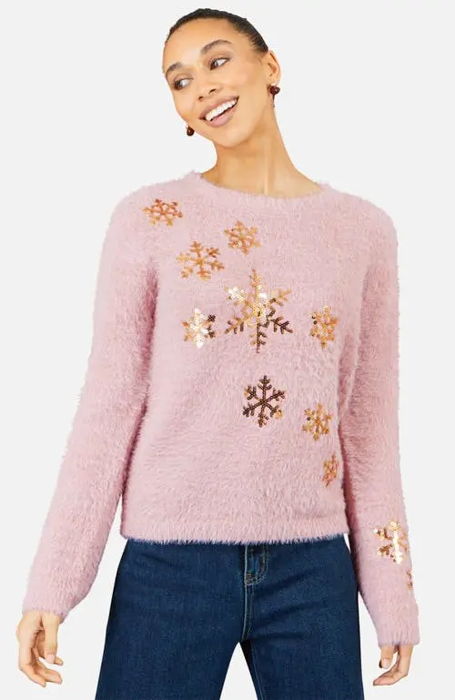 YUMI Sequin Snowflake Fluffy Jumper