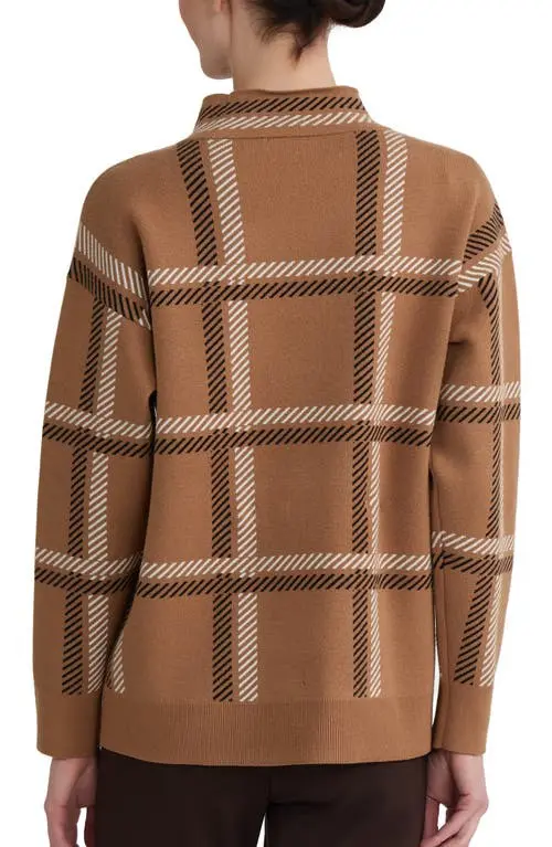 Jones New York Plaid Jacquard Mock Neck Sweater