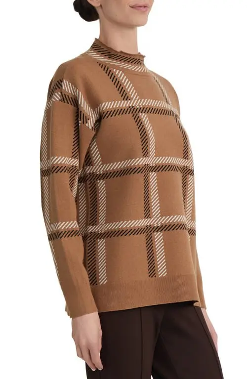Jones New York Plaid Jacquard Mock Neck Sweater