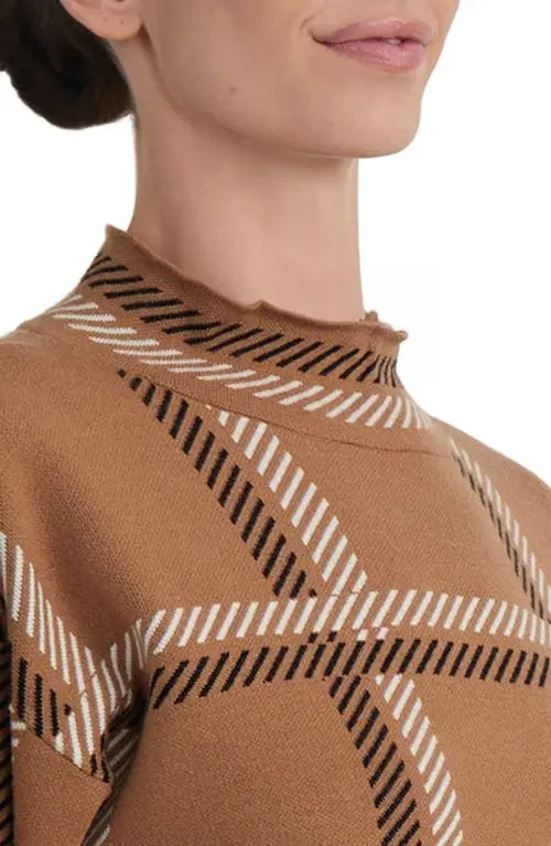 Jones New York Plaid Jacquard Mock Neck Sweater