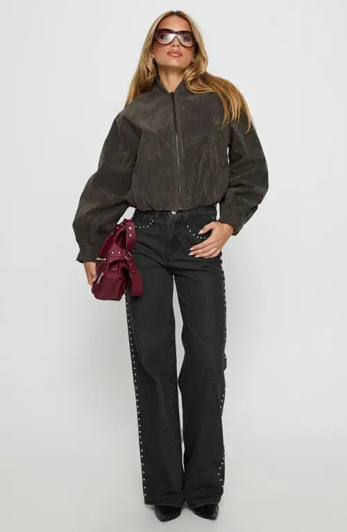 Princess Polly Saving Up Studded Mid Rise Straight Leg Jeans