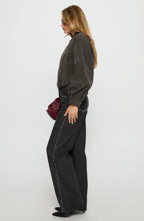Princess Polly Saving Up Studded Mid Rise Straight Leg Jeans